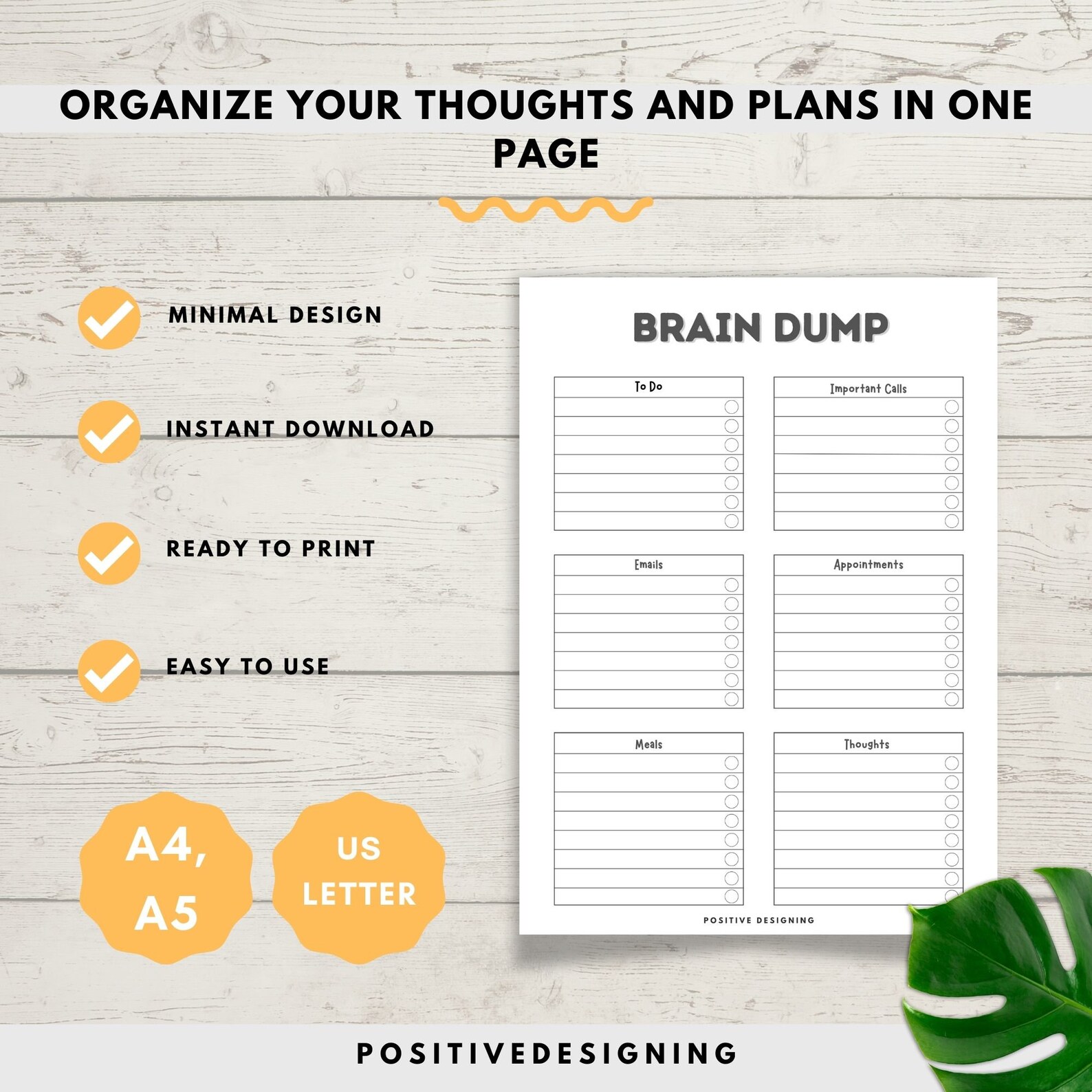 Brain Dump Printable, Thought Organizer, ADHD Brain Dump, Thought ...