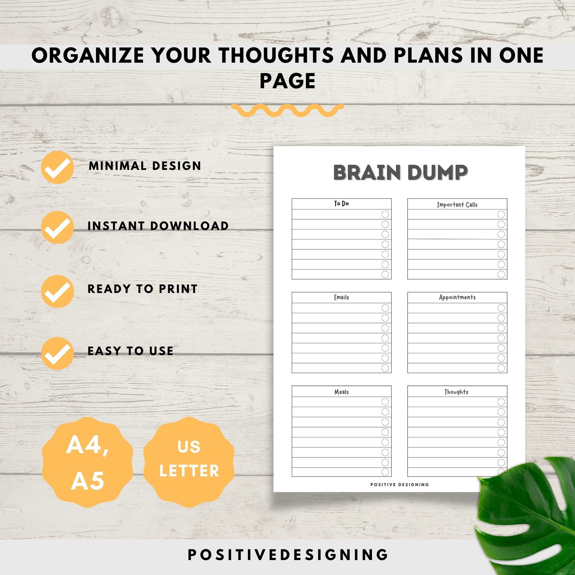 Brain Dump Printable, Thought Organizer, ADHD Brain Dump, Thought ...