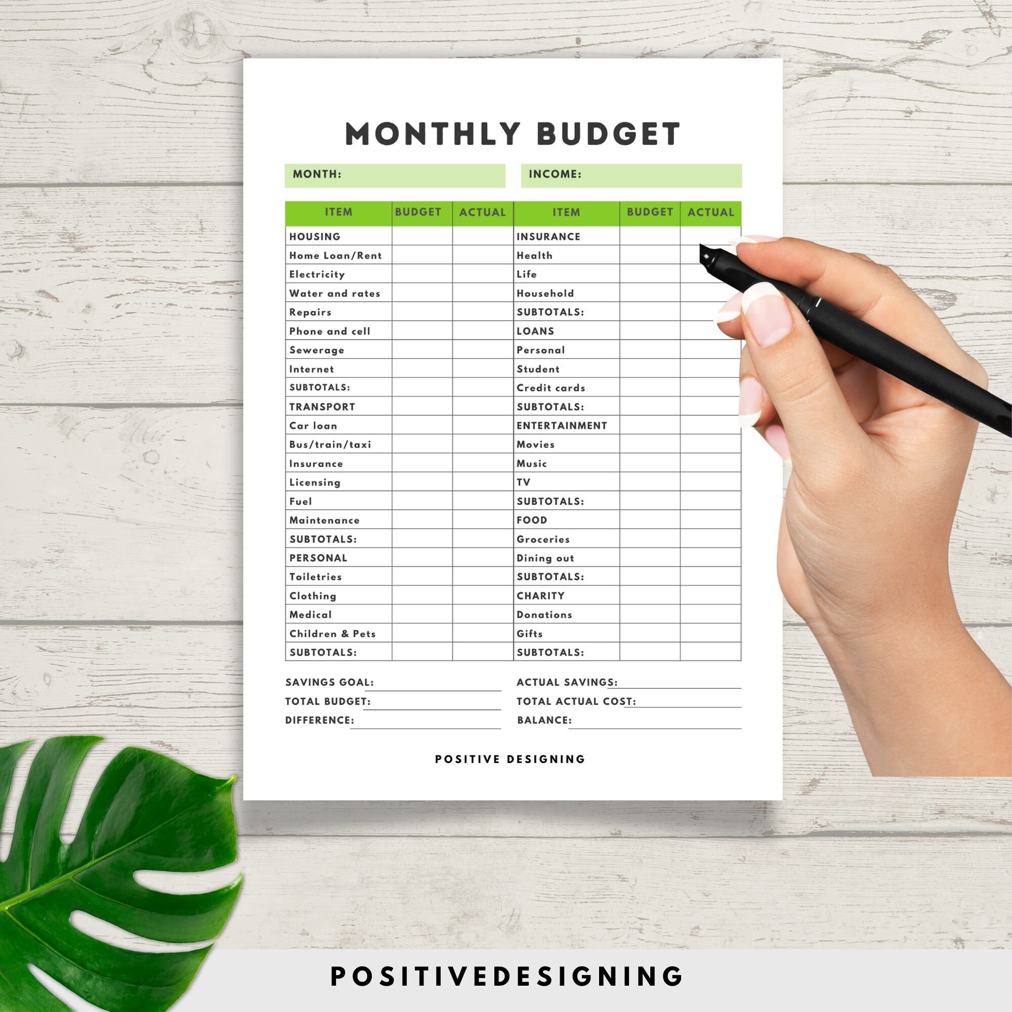 Printable Monthly Budget Template, Monthly Income & Expense Recorder ...