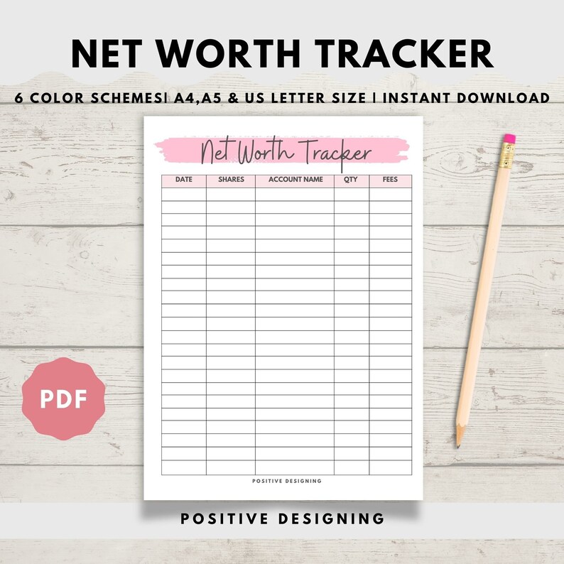 Net Worth Tracker Printable Asset and Liability Balance - Etsy