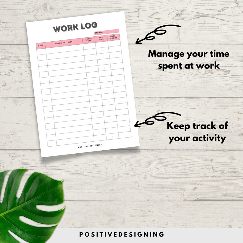 Printable Work | Time Log and Tracker | Activity Hours Log Printable ...