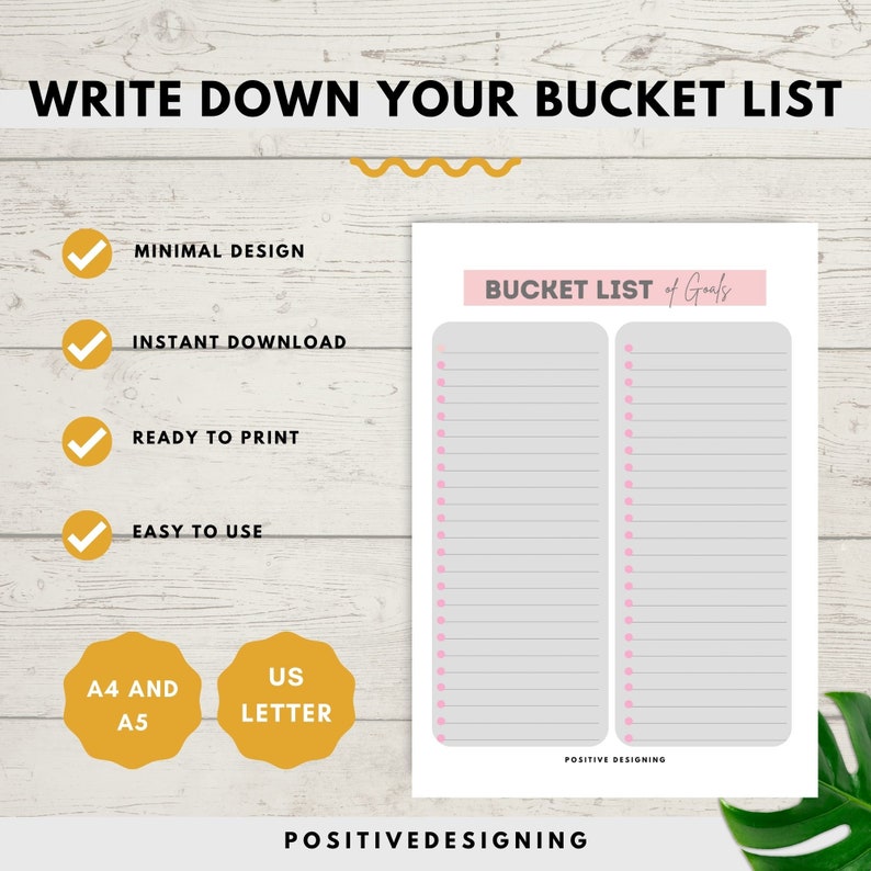 Bucket List Printable Bucket List Template Life Goals - Etsy