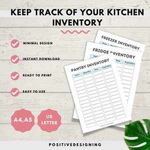 Kitchen Inventory Printable, Pantry, Fridge and Freezer Inventory ...
