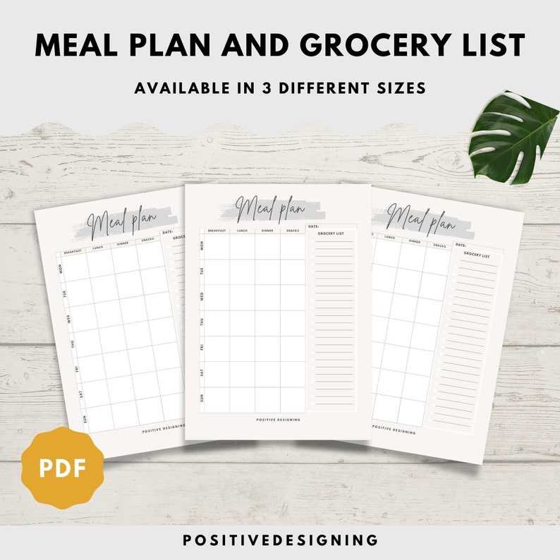 Printable Meal Plan and Grocery List Weekly Meal Planner Meal Plan ...
