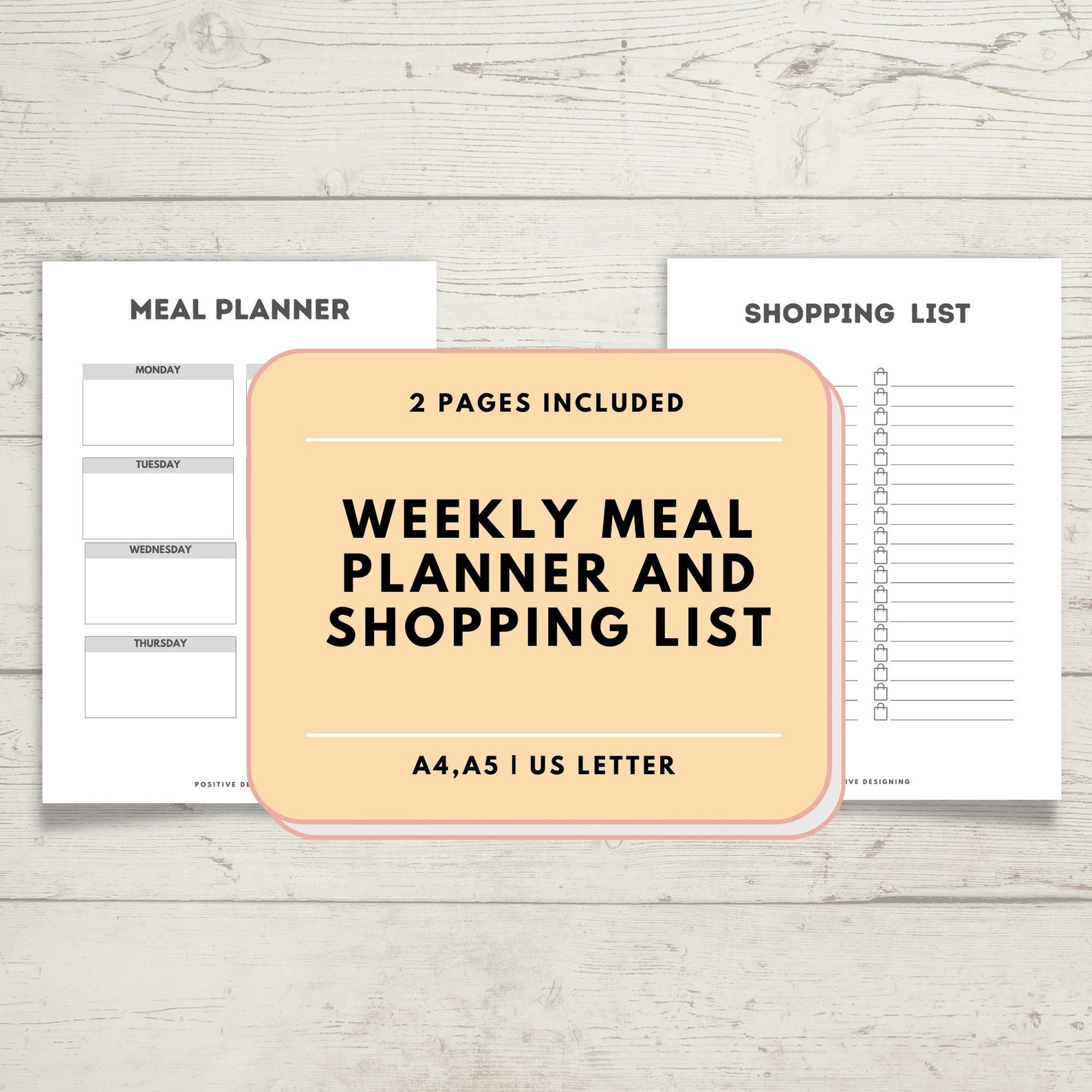 Weekly Meal Planner With Grocery List Printable Template, 7 Day Menu ...