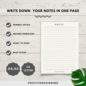 Notes Page Printable, Lined Notes Template, Note Taking, Writing Paper ...