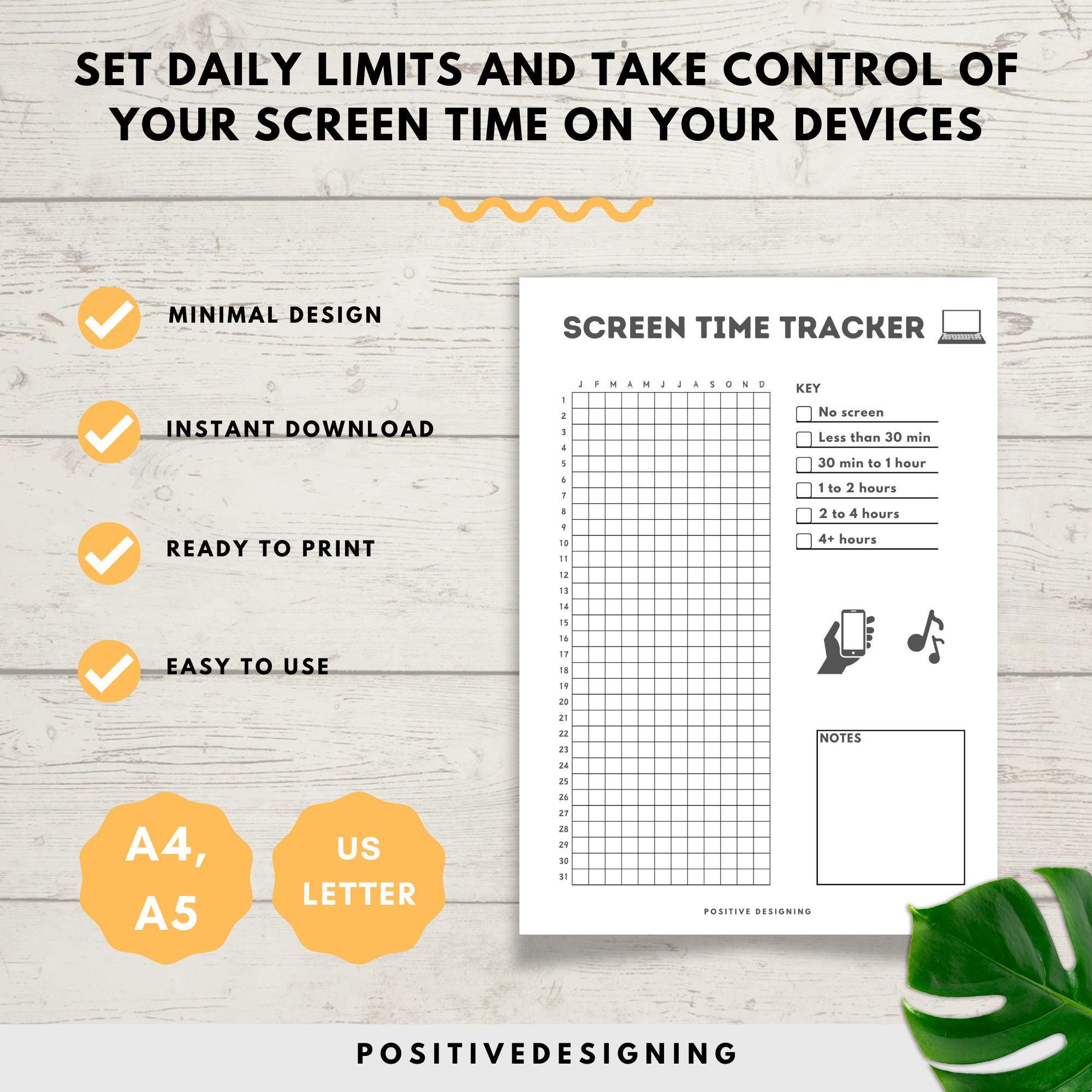 Screen Time Tracker Printable - Yearly Screen Time Tracker - Monthly ...