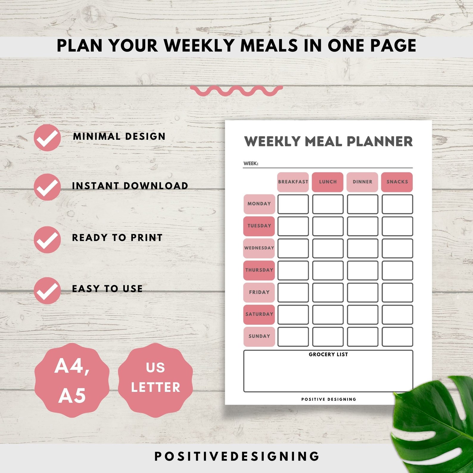 Weekly Meal Planner & Grocery List Printable PDF, Digital Download Meal ...