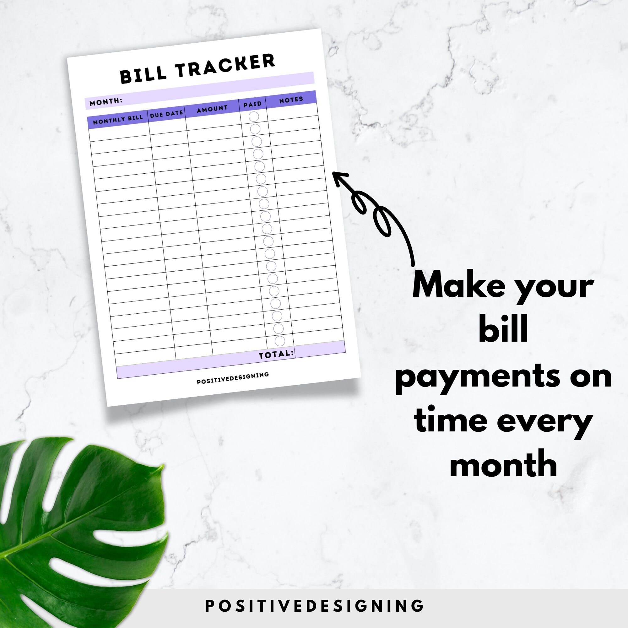 Monthly Bill Tracker Printable Bill Payment Tracker Bill - Etsy