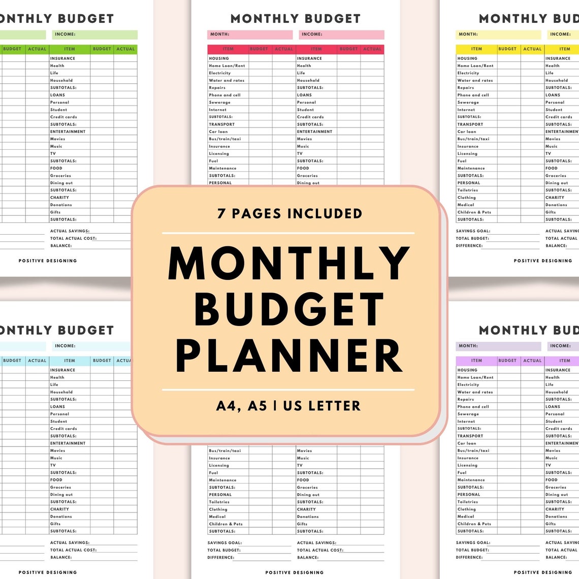 Printable Monthly Budget Template, Monthly Income & Expense Recorder ...
