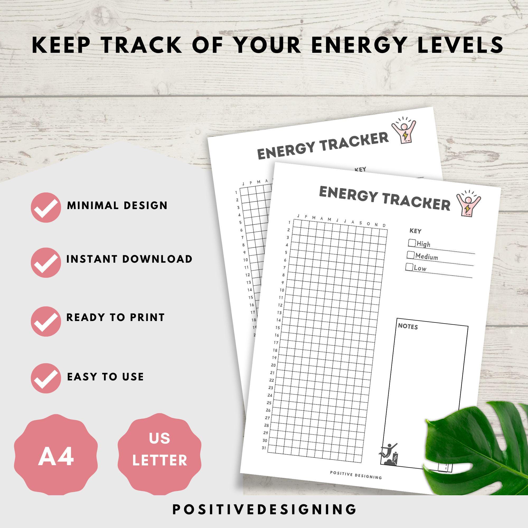 Energy Tracker Journal Page - Printable Mood Tracker - Daily Energy Log ...