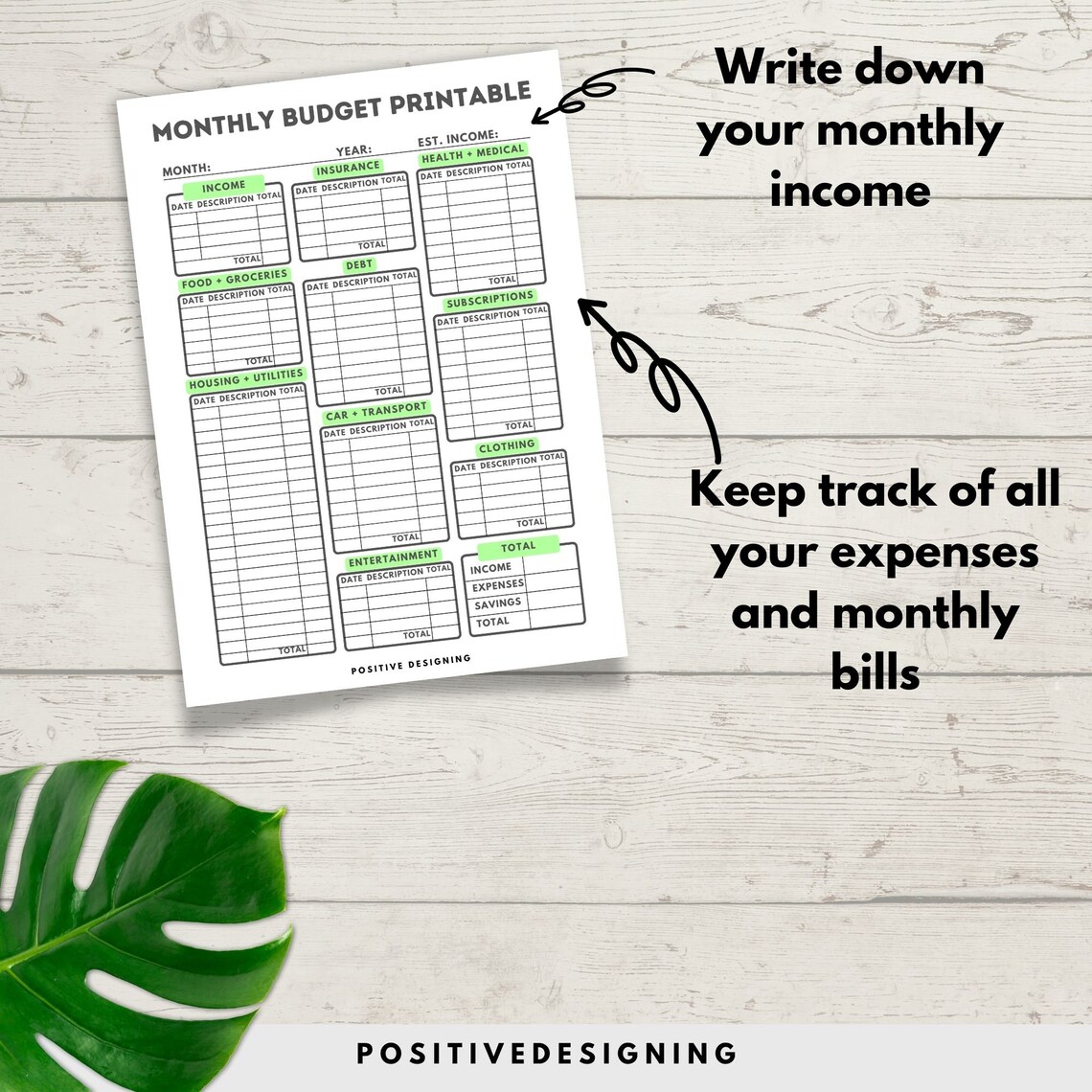 Monthly Budget Planner Printable Financial Journal Monthly Budget Sheet ...