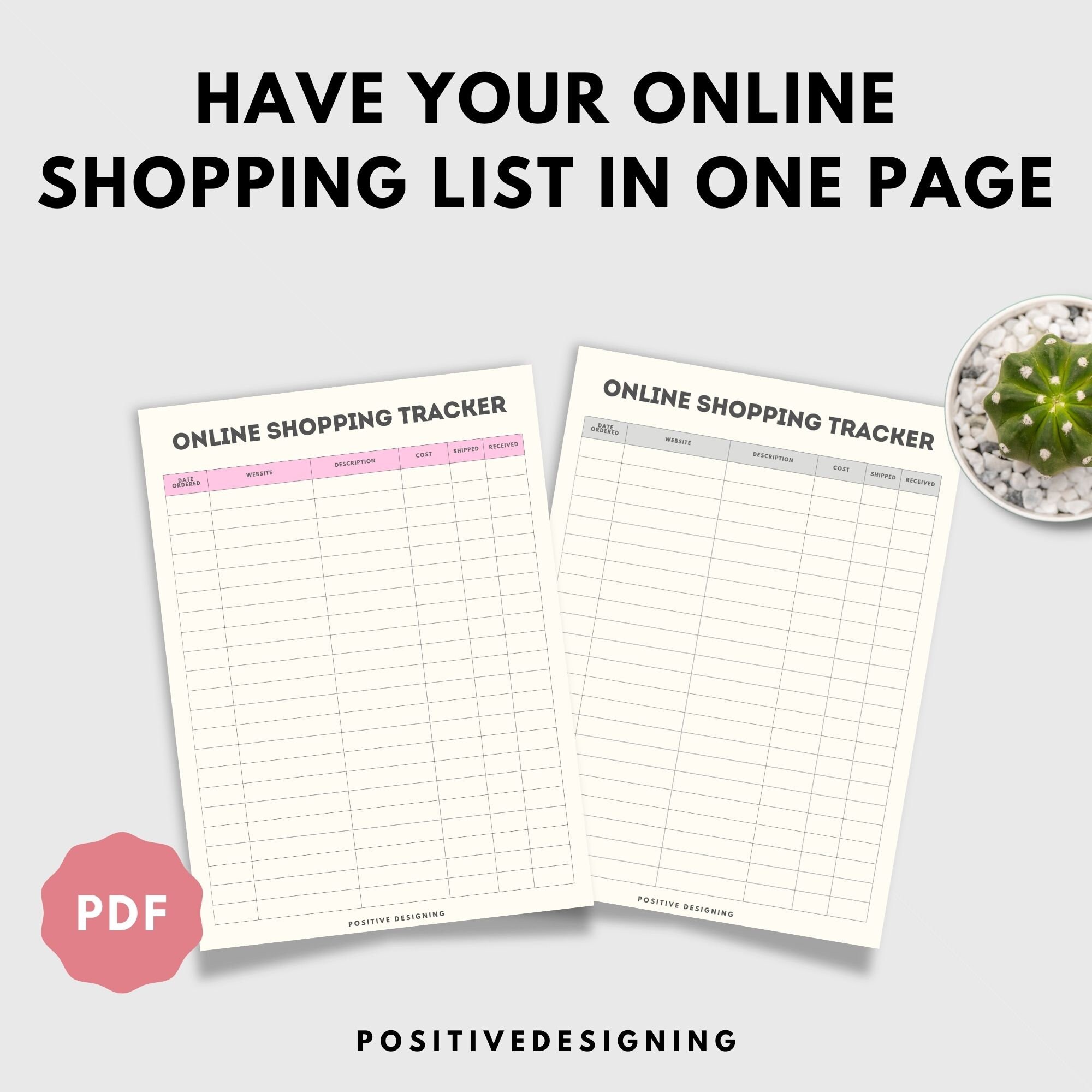 Online Shopping Tracker Printable, Order Tracker, Online Purchases Log ...