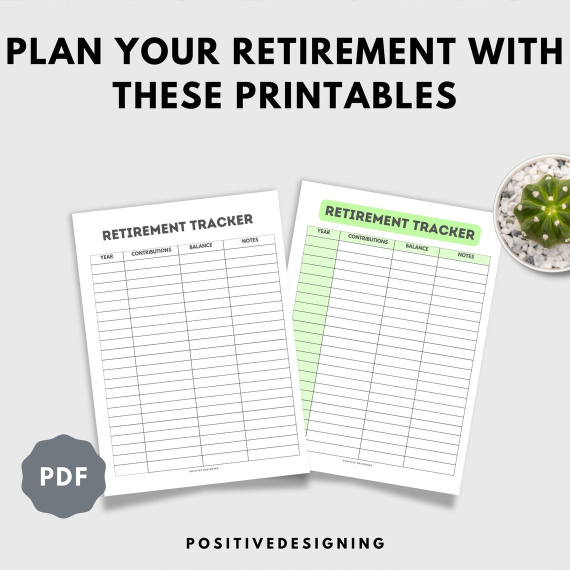 Retirement Funds Tracker Printable, Savings Planner, Contribution ...