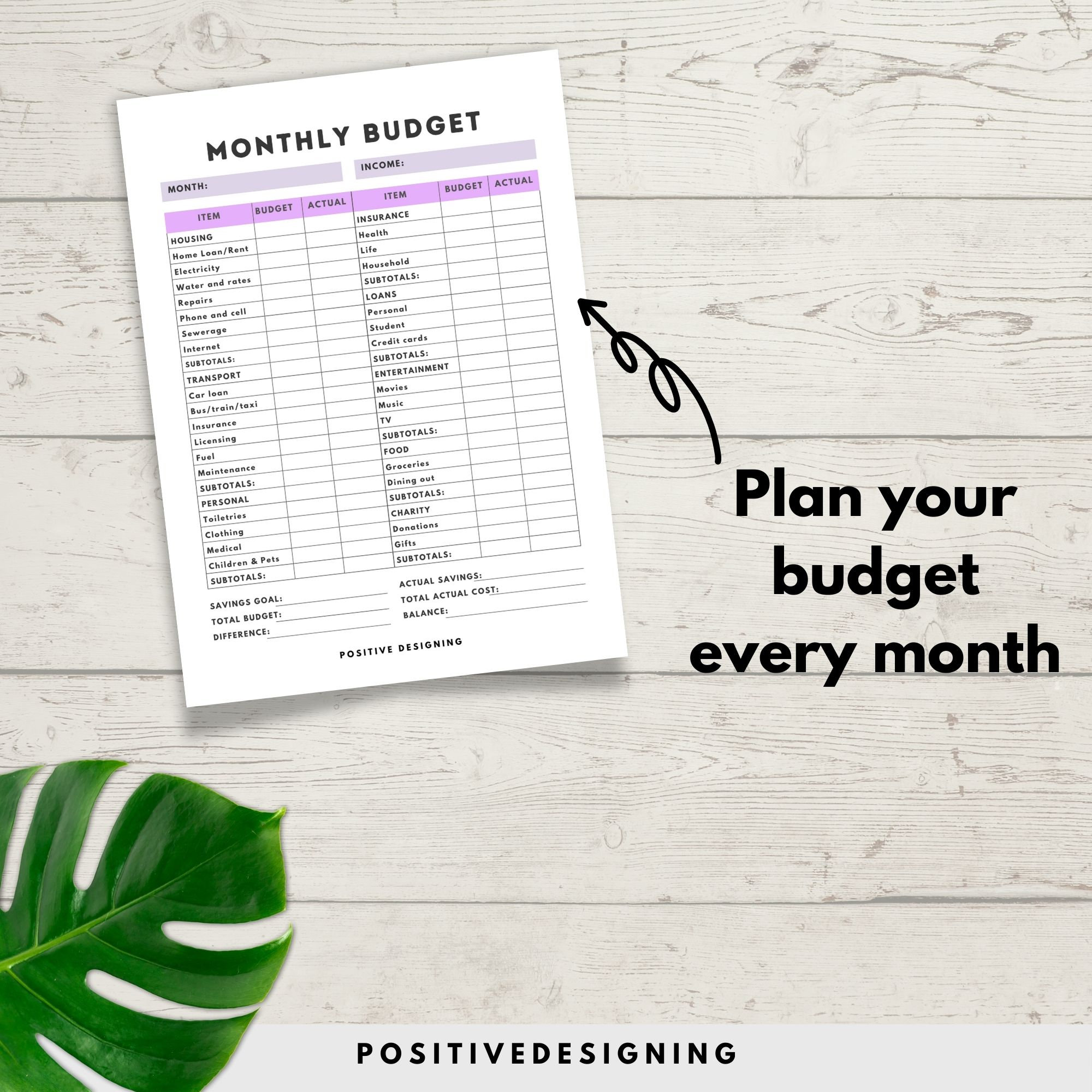 Printable Monthly Budget Template, Monthly Income & Expense Recorder ...
