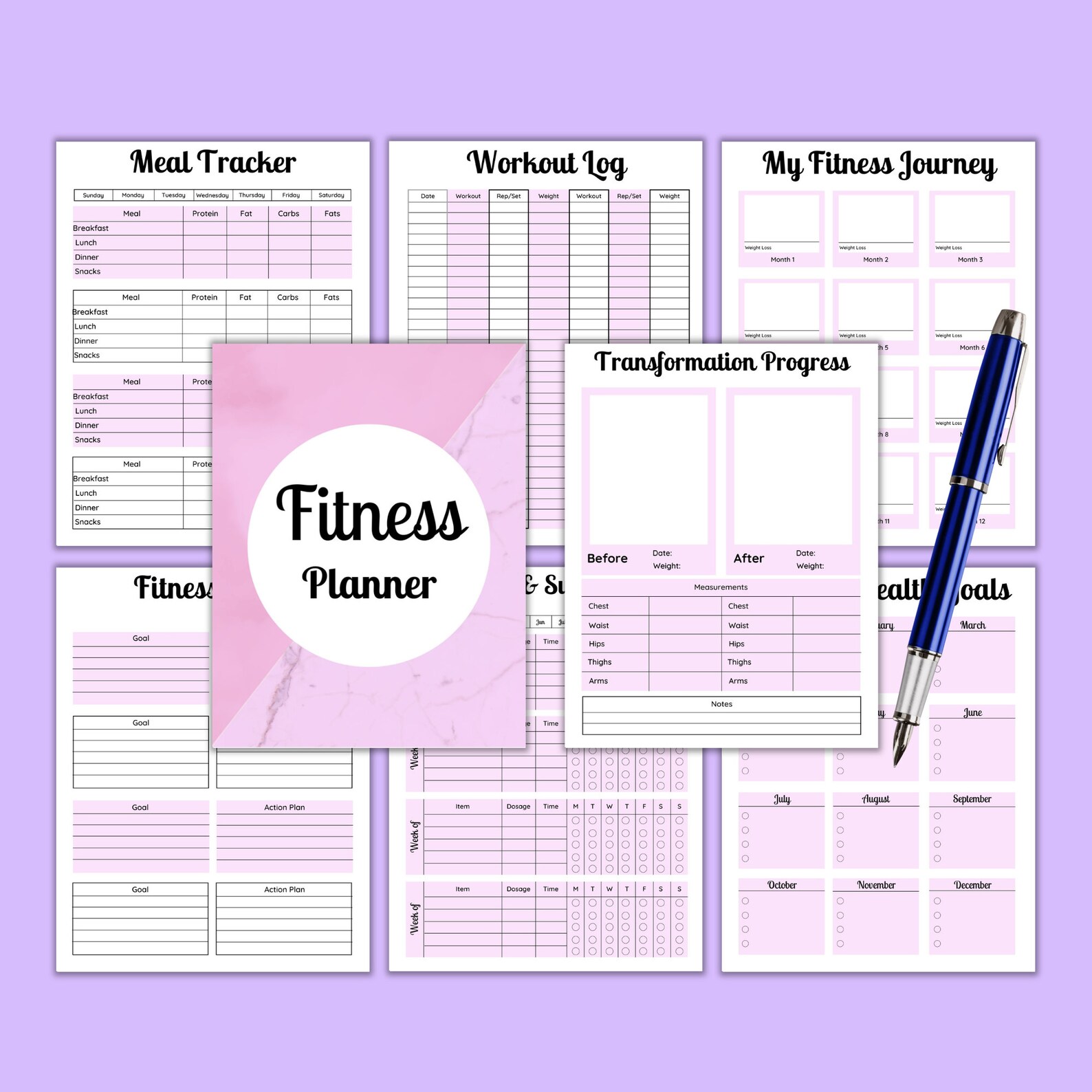 Fitness Tracker Planner Printable, Health Planner, Fitness Journal ...
