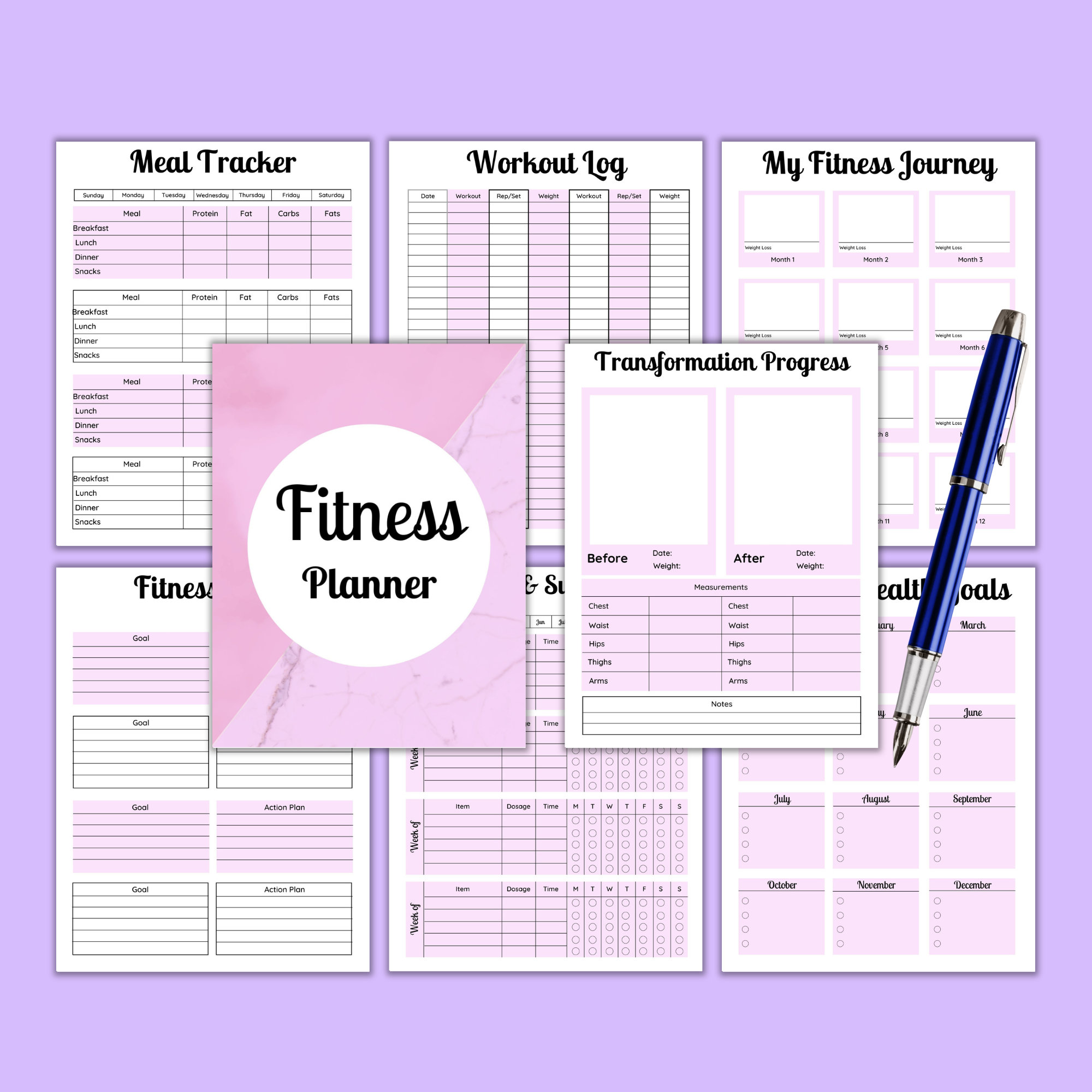 Fitness Tracker Planner Printable, Health Planner, Fitness Journal ...