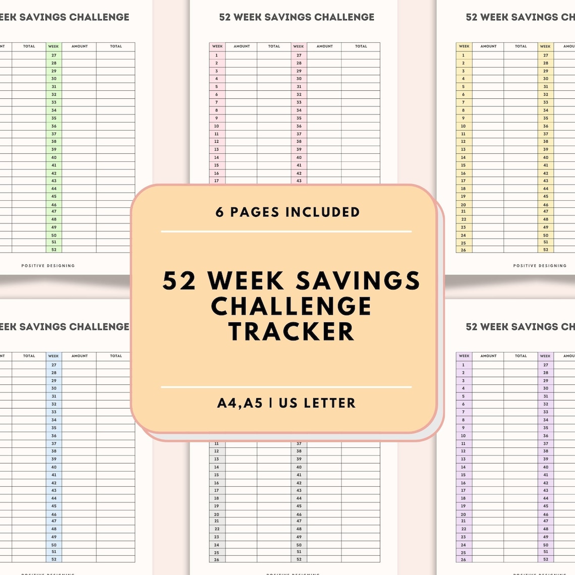52 Weeks Savings Challenge Tracker Printable | Financial Planner ...