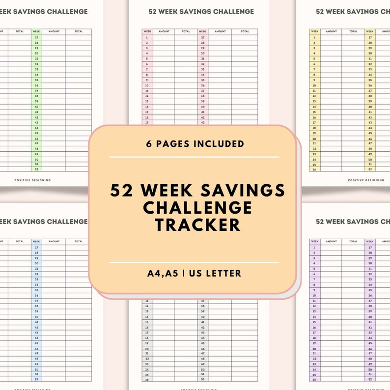 52 Weeks Savings Challenge Tracker Printable | Financial Planner ...