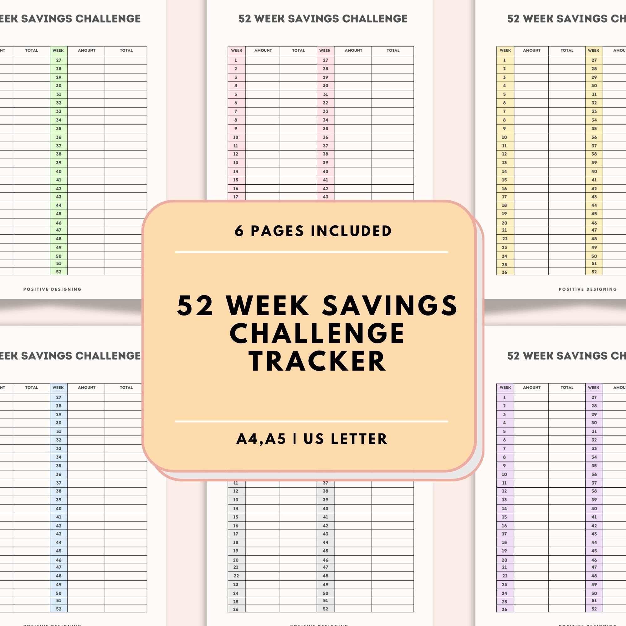 52 Weeks Savings Challenge Tracker Printable | Financial Planner ...