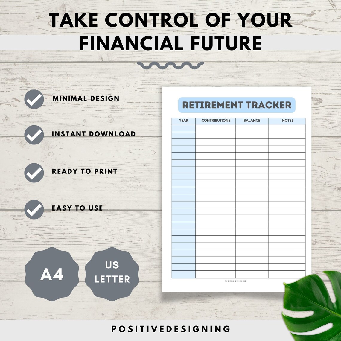 Retirement Funds Tracker Printable, Savings Planner, Contribution Tracker, Financial Planner, A4 ...
