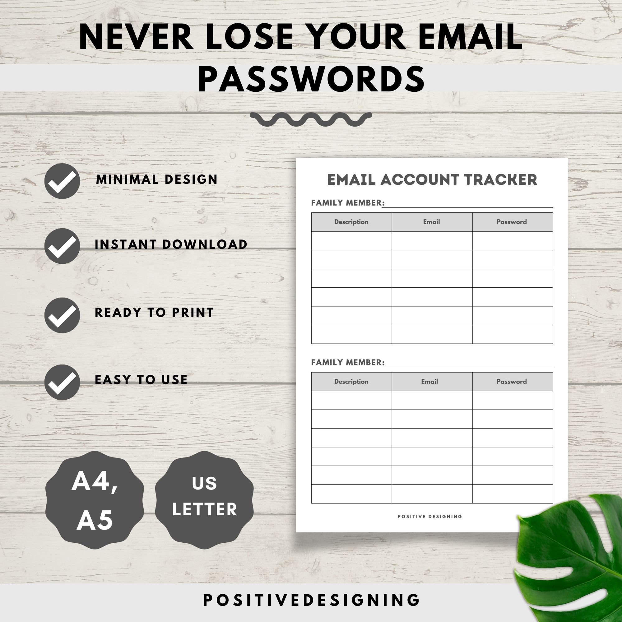 Email Account Tracker Printable, Email Saving Sheet, Password Tracker ...