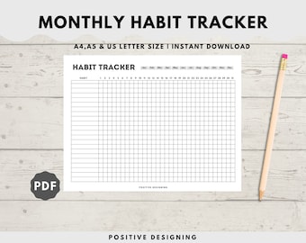 Monthly Habit Tracker Printable Landscape, Habit Tracker Template ...