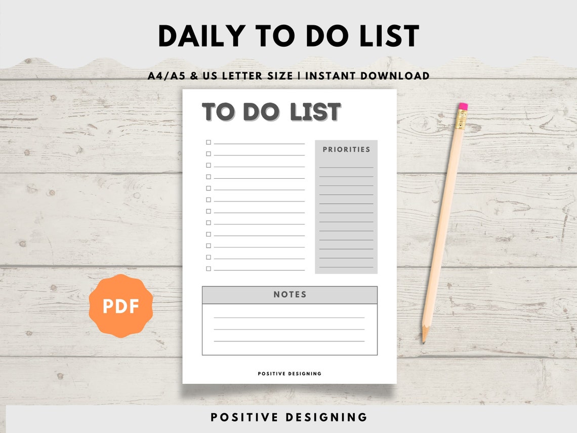 Daily to Do List Printable, Instant Download, Minimal Productivity ...
