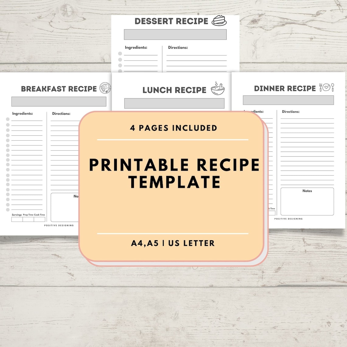 Recipe Template Printable Blank Recipe Page Cookbook - Etsy