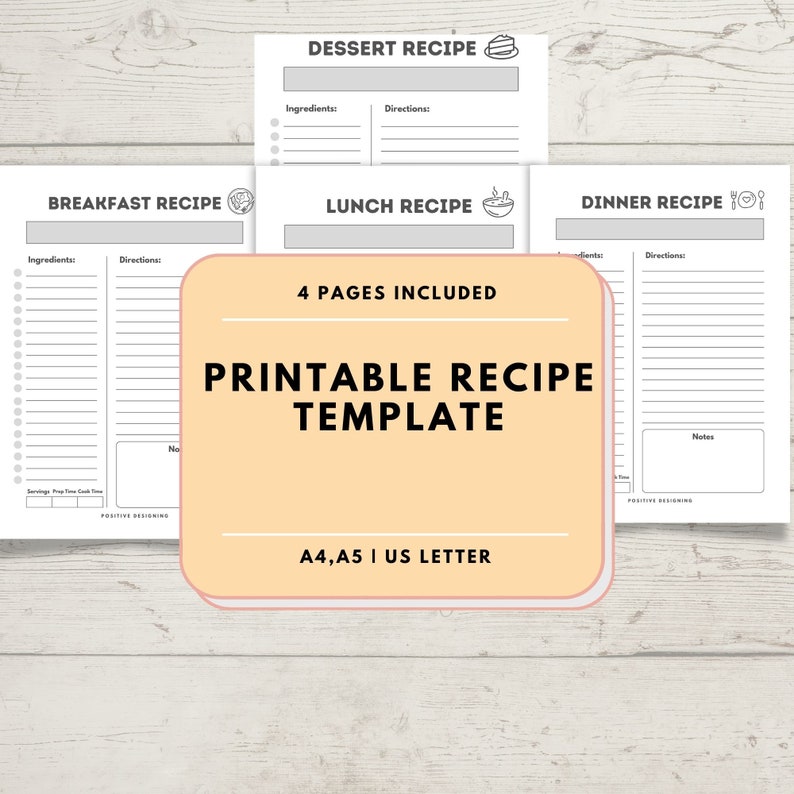Recipe Template Printable, Blank Recipe Page, Cookbook Template, Recipe ...