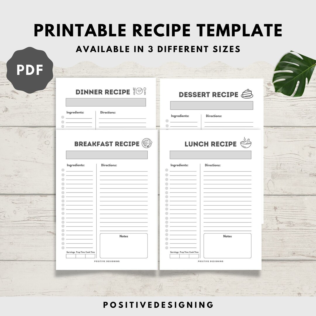 Recipe Template Printable Blank Recipe Page Cookbook - Etsy