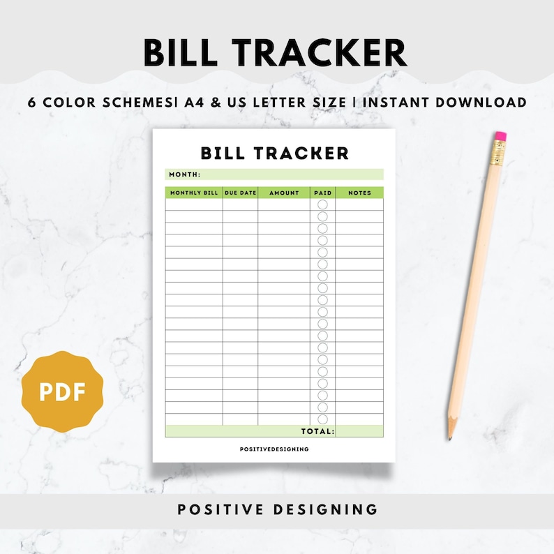 Monthly Bill Tracker Printable Bill Payment Tracker Bill - Etsy