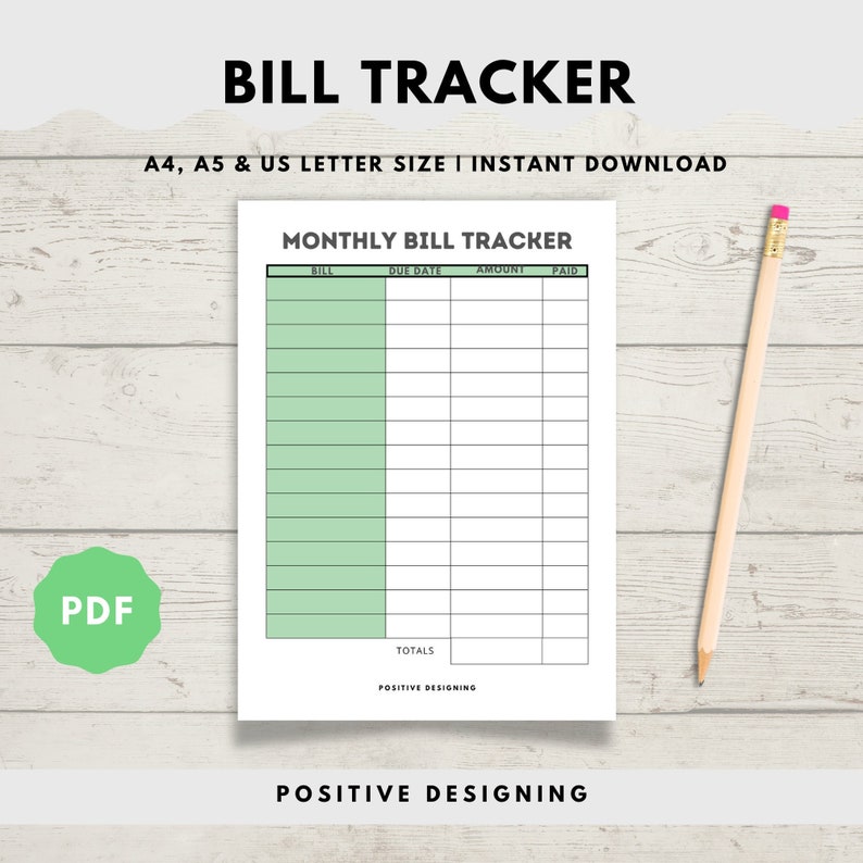 Monthly Bill Tracker Printable Bill Payment Tracker Bill - Etsy