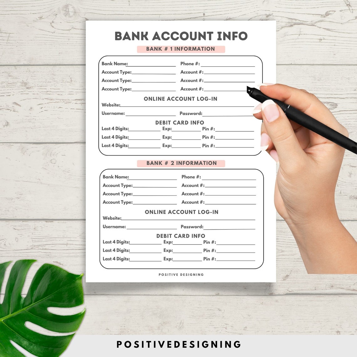 Bank Account Information Tracker Printable, Bank Account Log, Bank ...