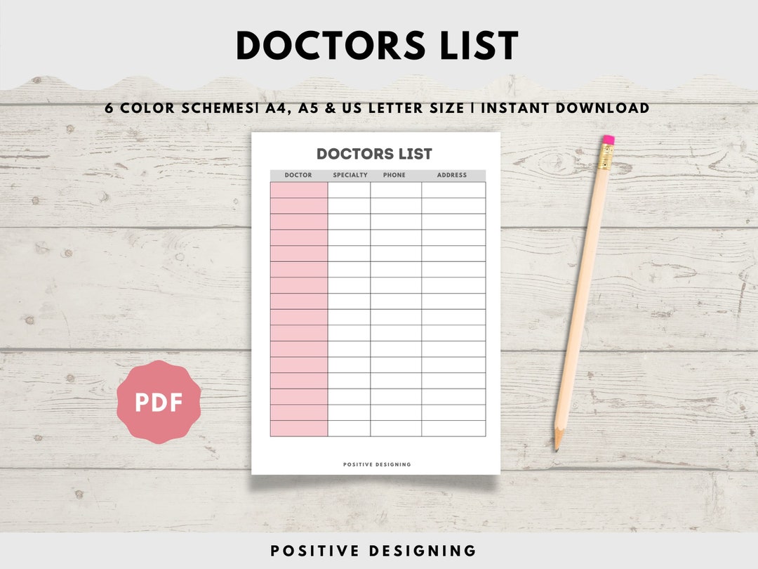 Printable Medical Contact List, Medical Tracker, Healthcare Contacts ...