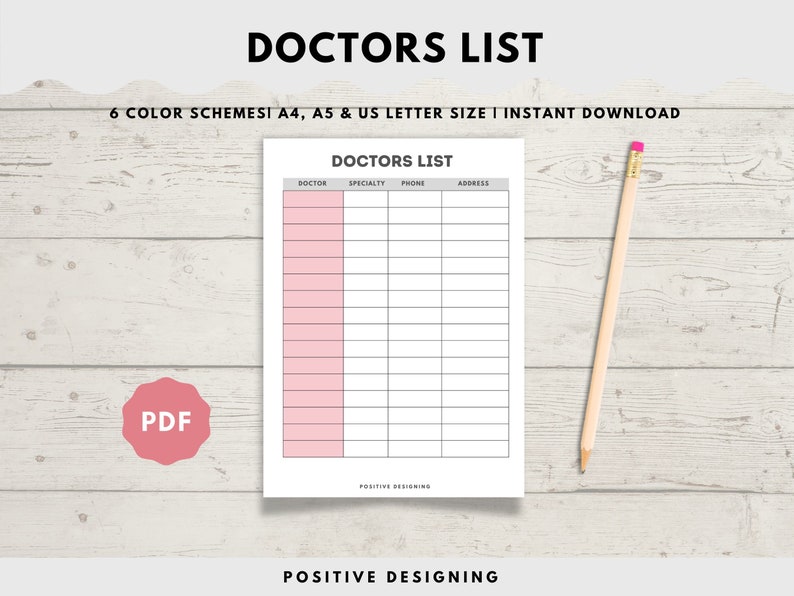 Printable Medical Contact List, Medical Tracker, Healthcare Contacts ...