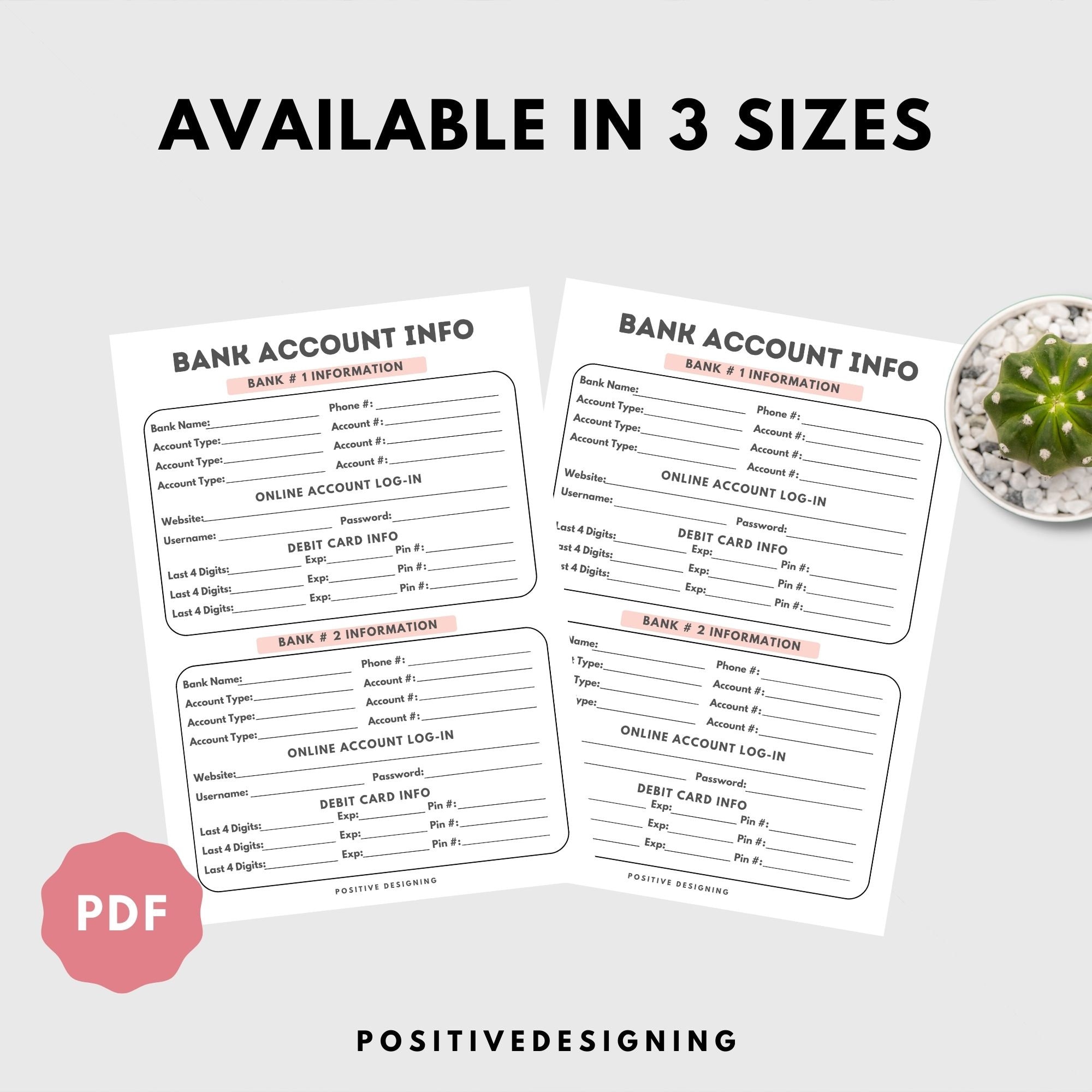 Bank Account Information Tracker Printable, Bank Account Log, Bank ...