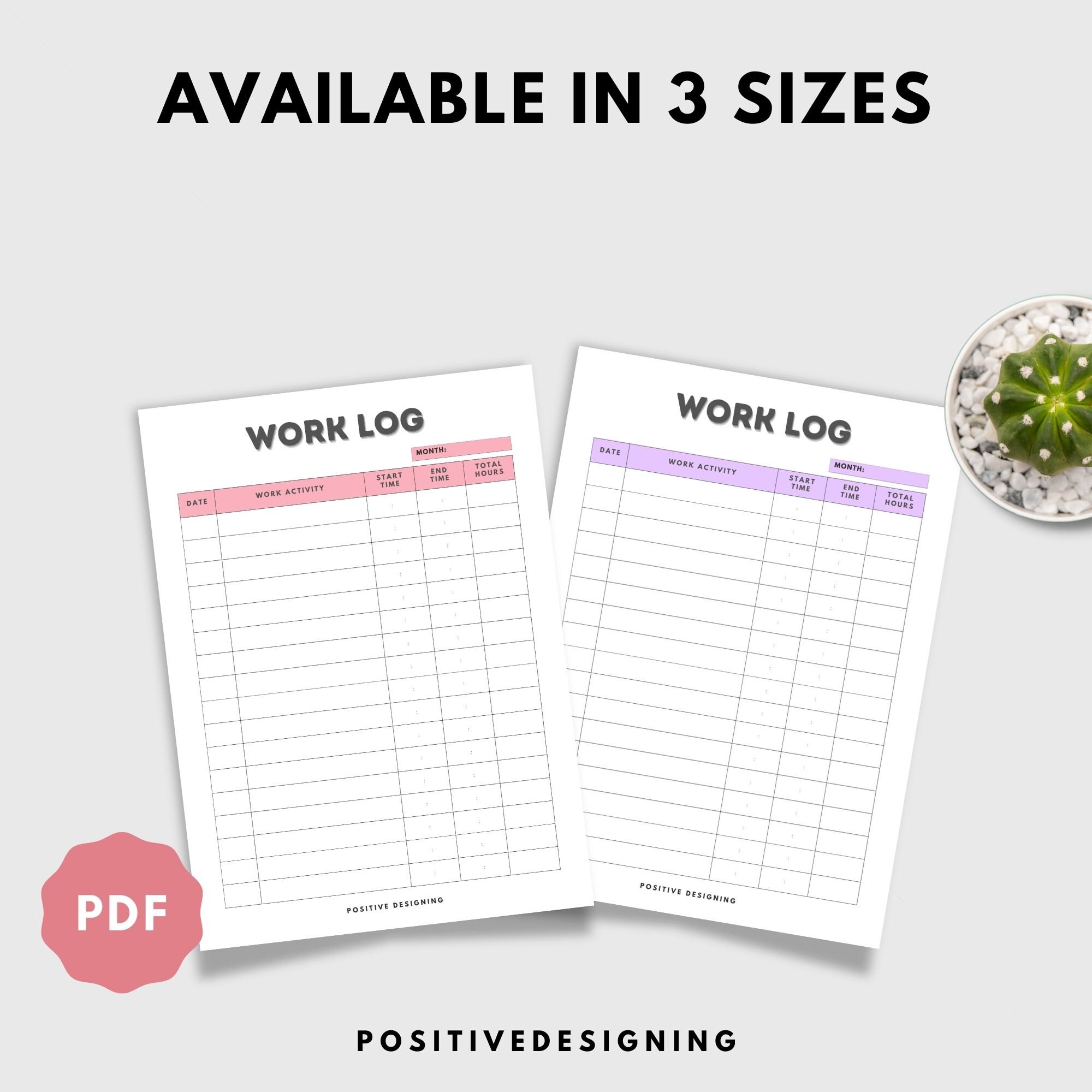 Printable Work | Time Log and Tracker | Activity Hours Log Printable ...