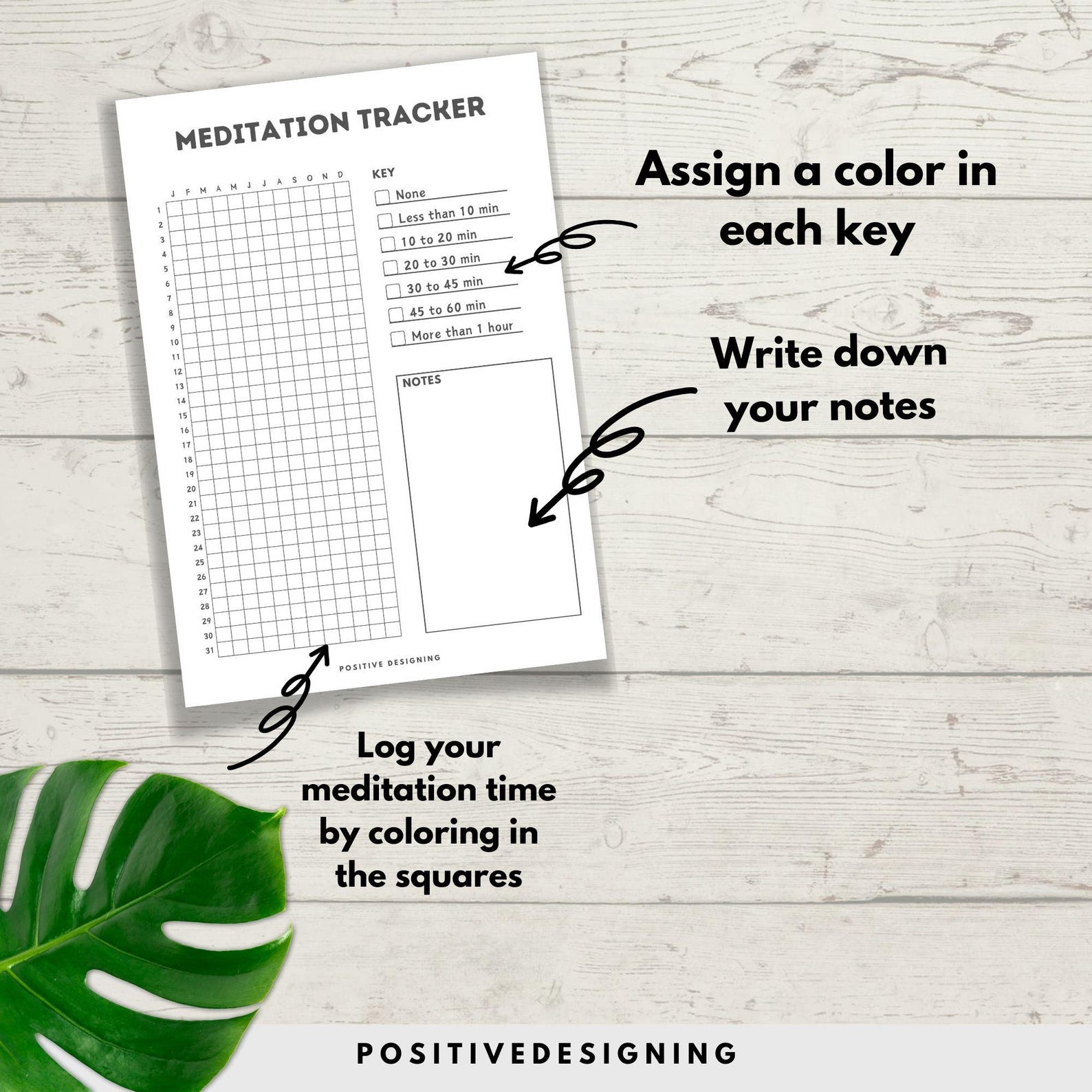 Meditation Tracker Printable Journal, Daily Wellness Log, Mindfulness ...