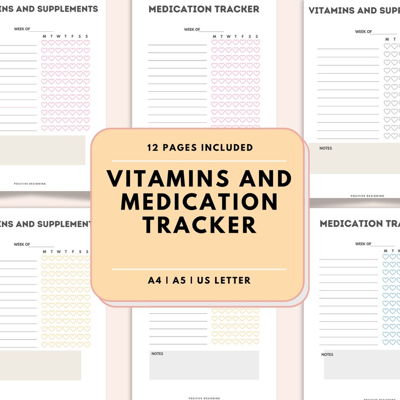Medication Tracker, Vitamin Supplement Tracker, Health Log, Supplement ...