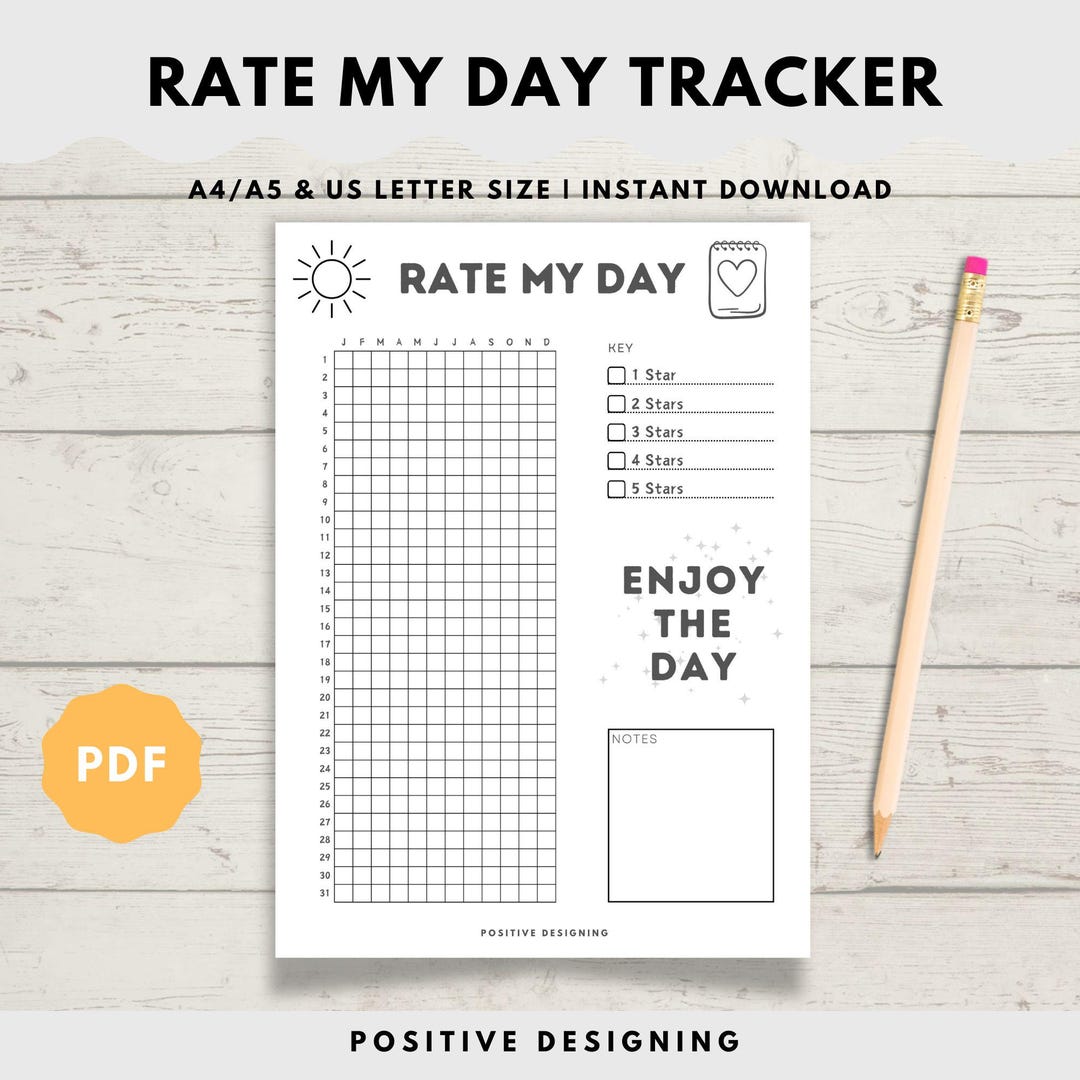 Rate My Day - Printable Journal Page - Daily Mood Tracker - Mood ...