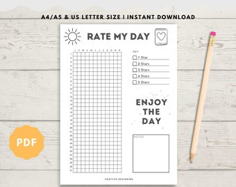 Rate My Day Tracker - Year in Pixels - Printable Daily Mood Tracker ...