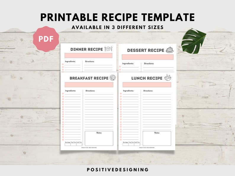Recipe Template Printable, Blank Recipe Page, Cookbook Template, Recipe ...