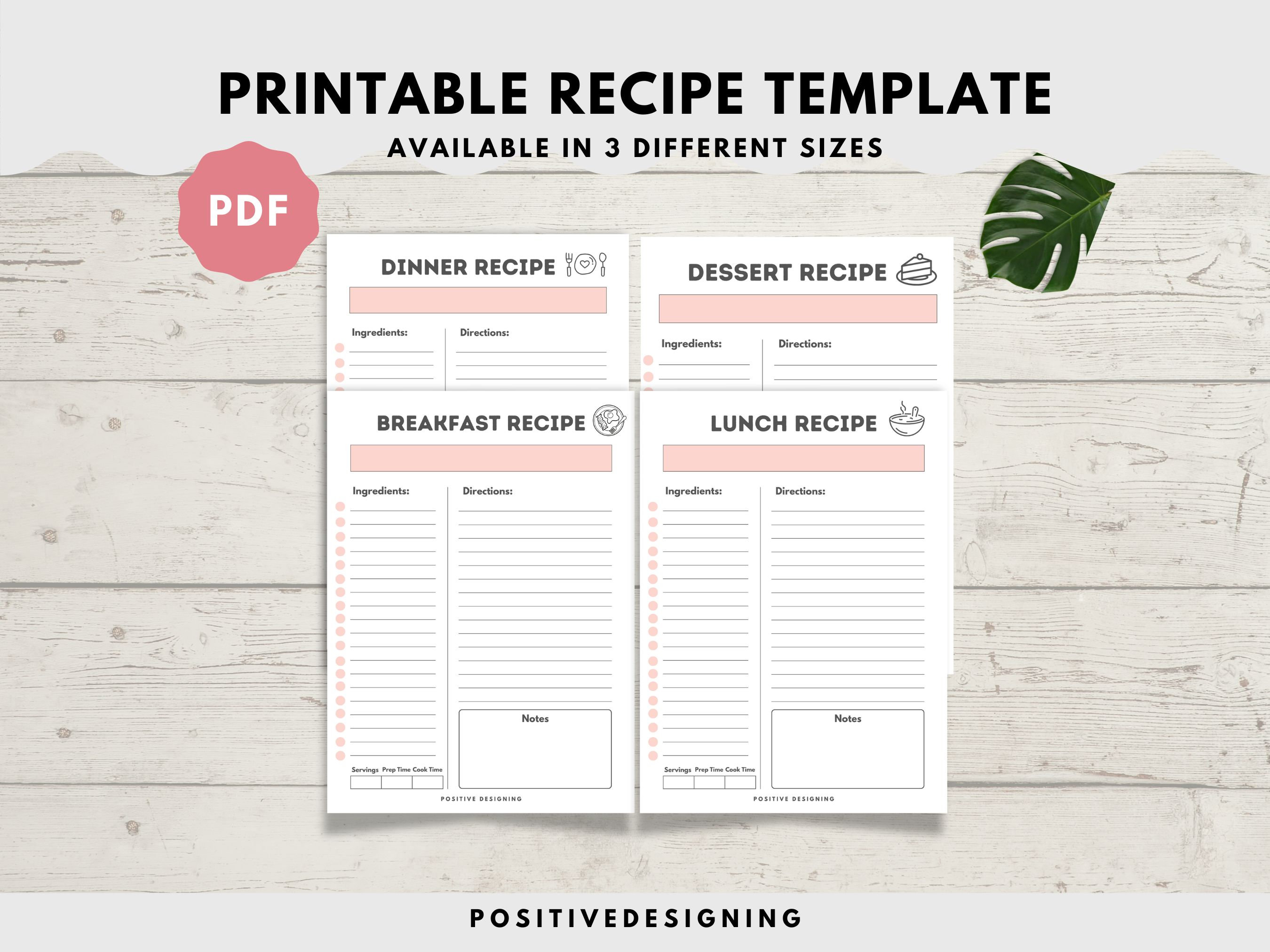 Recipe Template Printable, Blank Recipe Page, Cookbook Template, Recipe ...