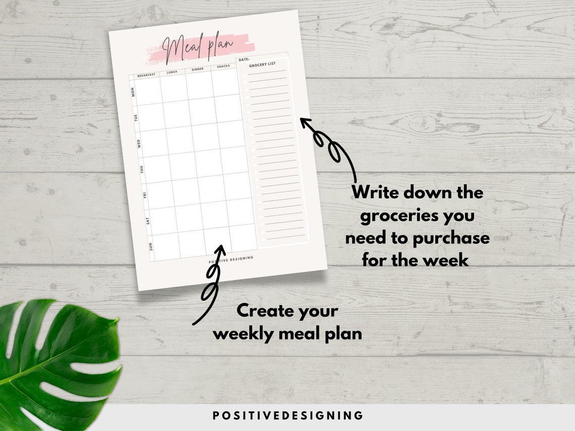 Weekly Meal Planner With Grocery List Printable Template 7 - Etsy