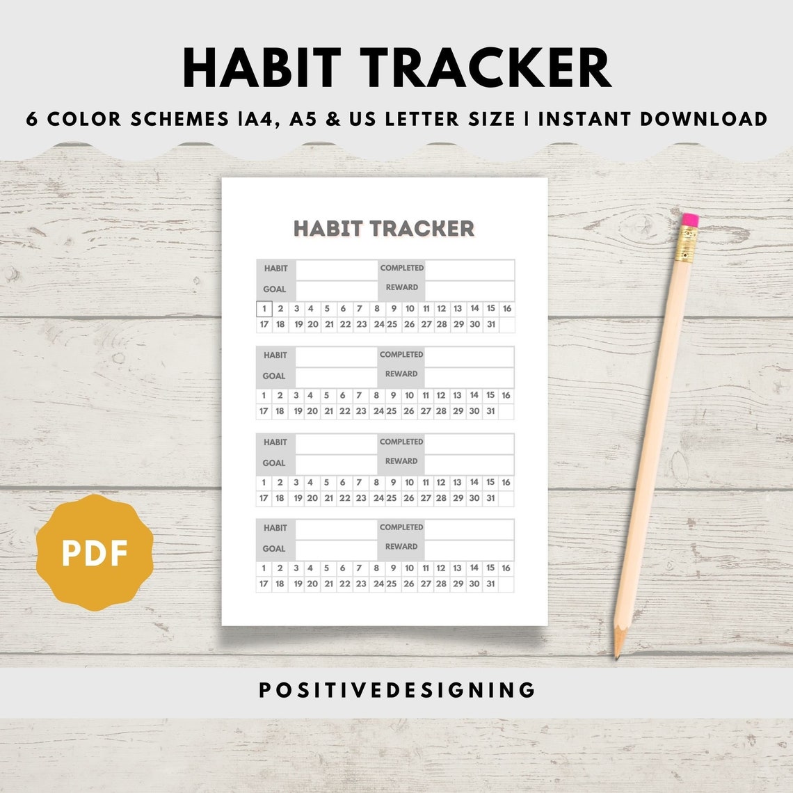 Monthly Habit Tracker Printable Habit Tracker Template - Etsy