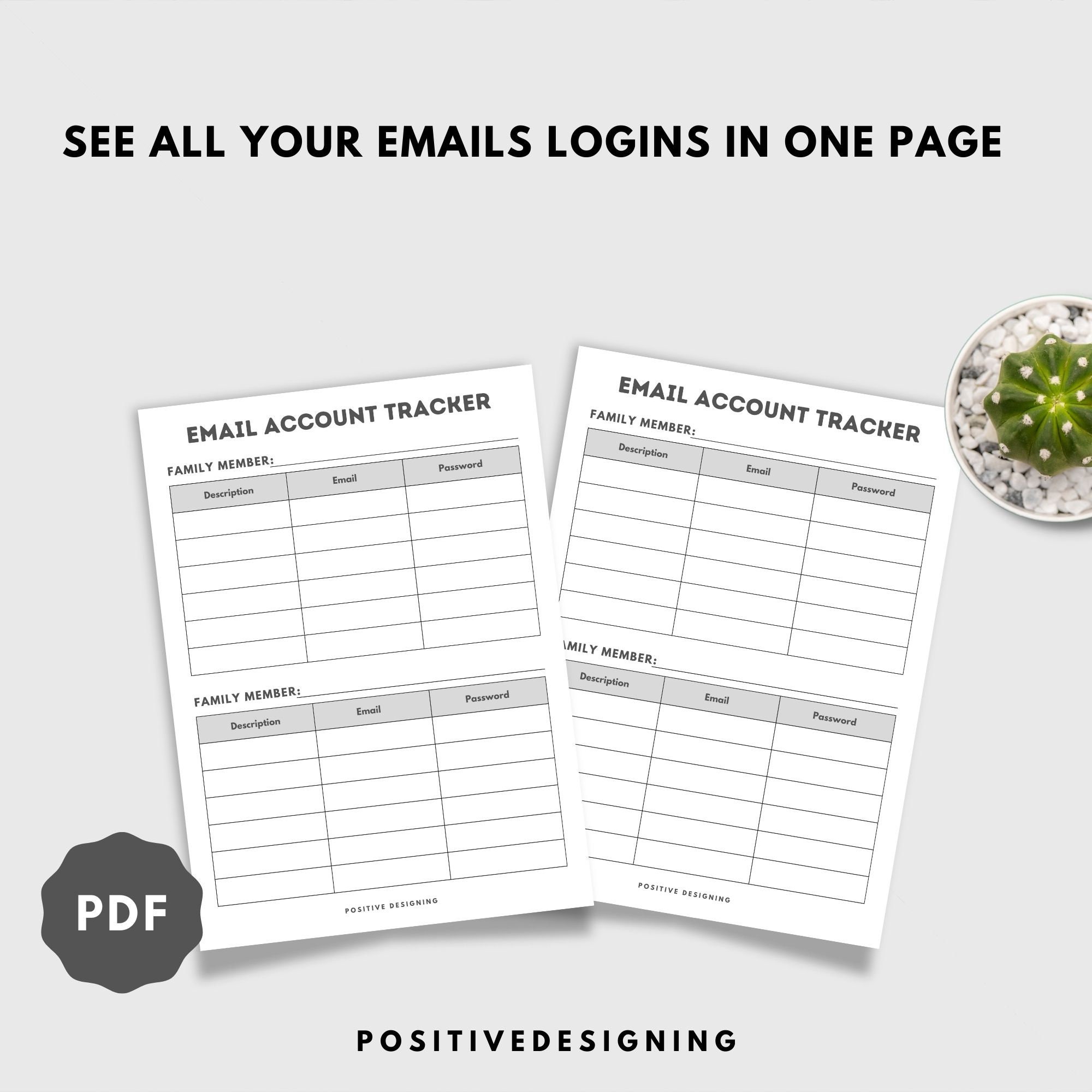 Email Account Tracker Printable, Email Saving Sheet, Password Tracker ...