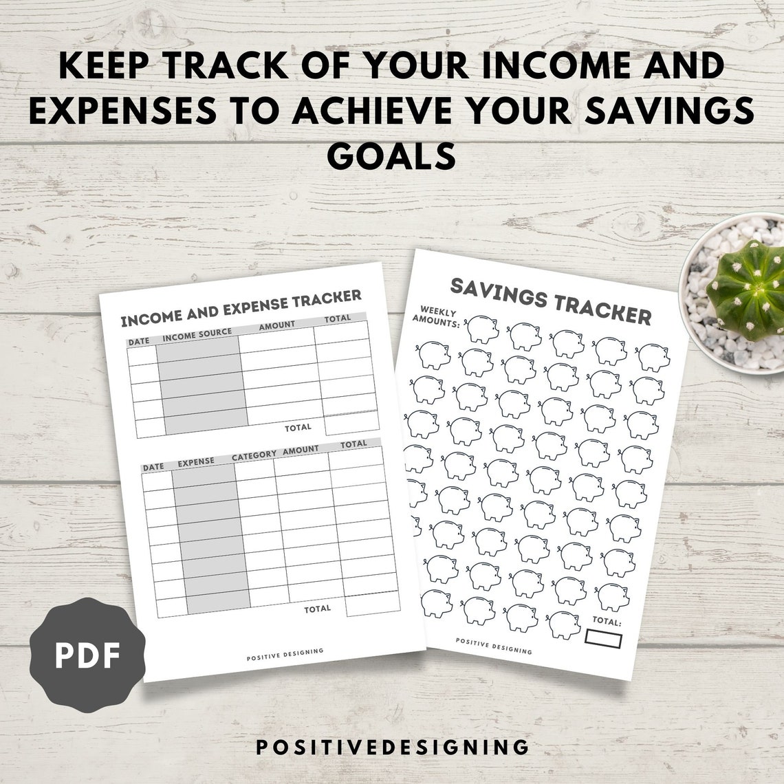 Income Expense Savings Tracker Bundle | Printable PDF - Etsy