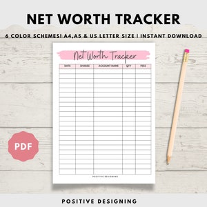 Net Worth Tracker Printable, Financial Balance Sheet (PDF Download) - Etsy