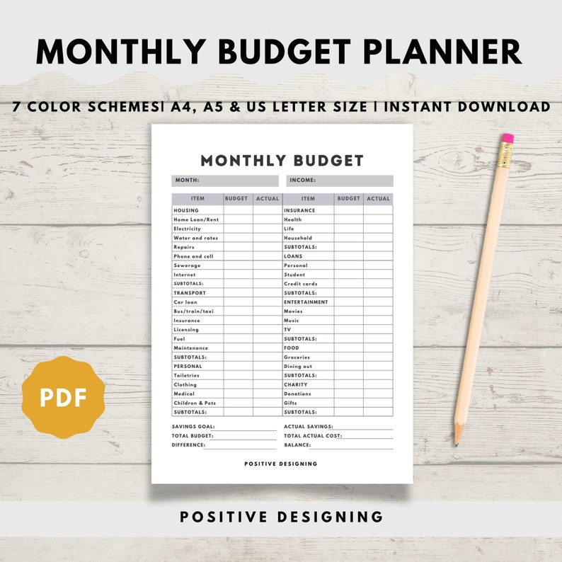 Printable Monthly Budget Template Monthly Income & Expense - Etsy